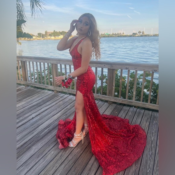 Dresses | Red Prom Dress Mermaid Style With Slit | Poshmark